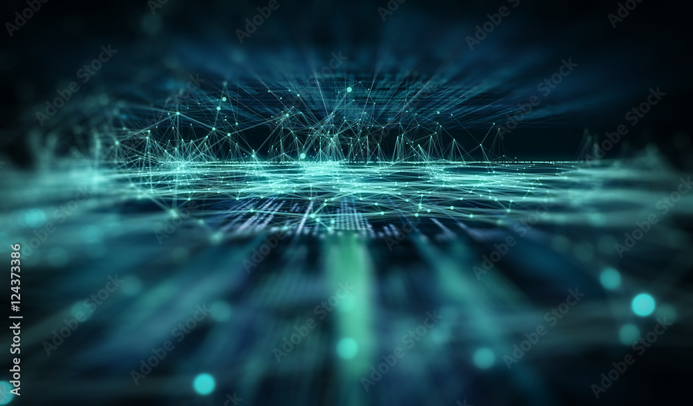 Dark background with connecting code, dots and lines/Abstract dark ...