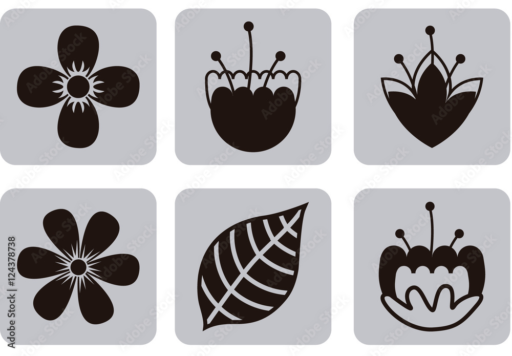 Black Minimalist Floral Botanical Icons Set Stock Template | Adobe Stock