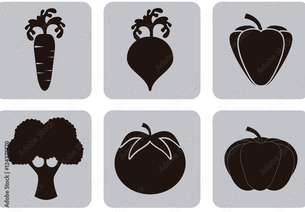 9 Square Grayscale Vegetable Icons Stock Template | Adobe Stock