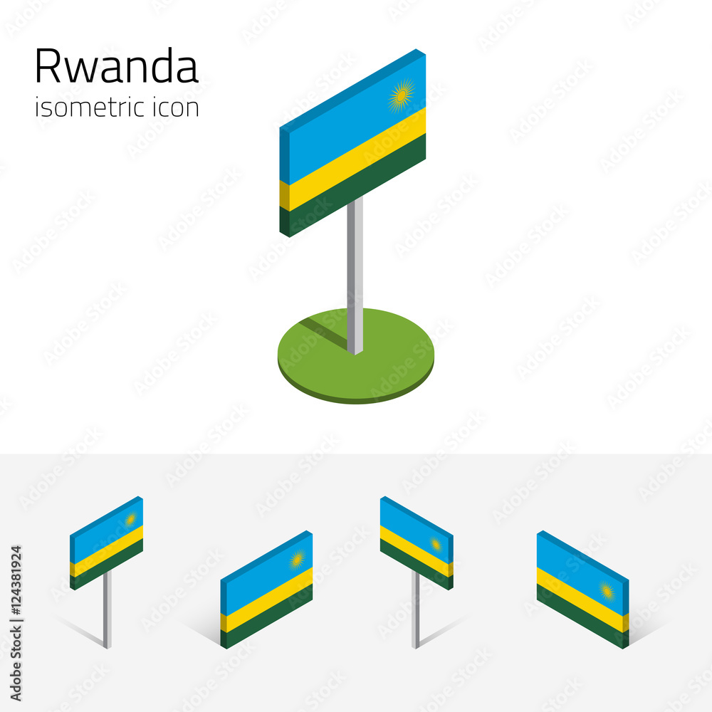 Rwandan flag (Republic of Rwanda), vector set of isometric flat icons ...