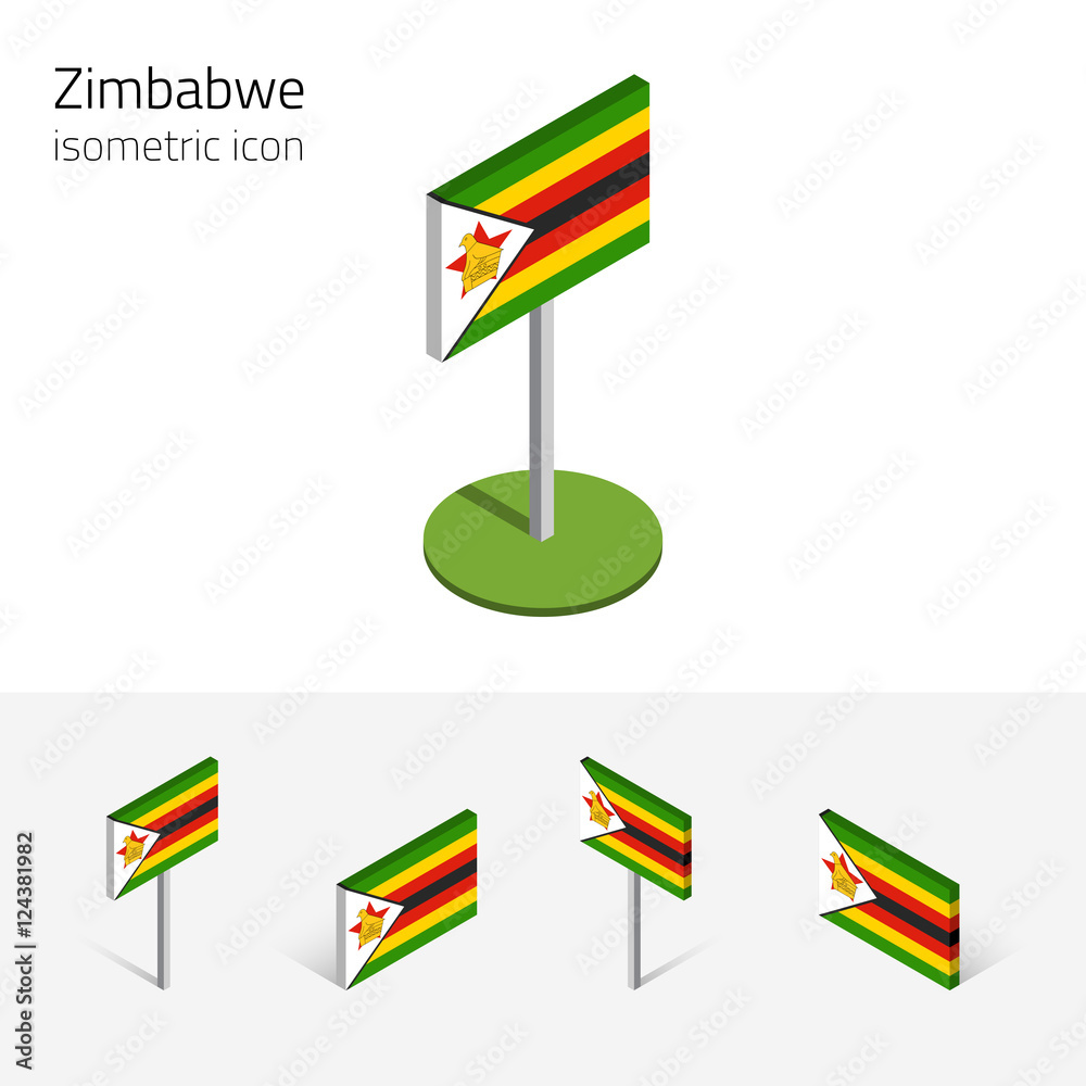 Zimbabwean flag (Republic of Zimbabwe), vector set of isometric flat ...