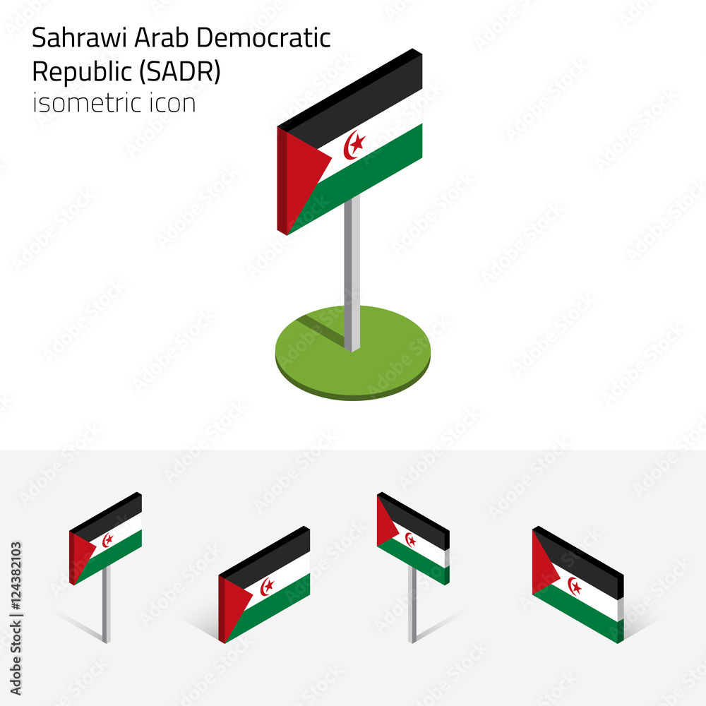 Sahrawi Arab Democratic Republiс flag (SADR), vector set of isometric ...