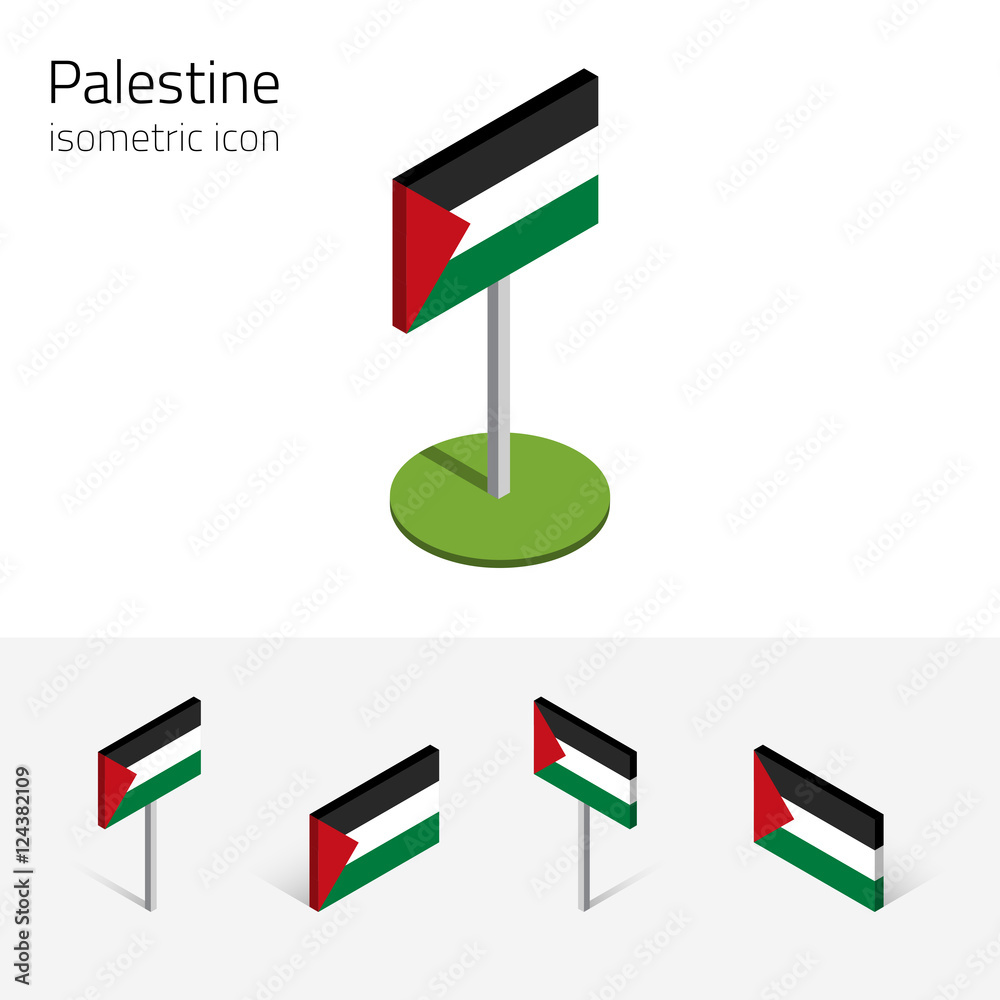 Palestinian flag (State of Palestine), vector set of isometric flat ...