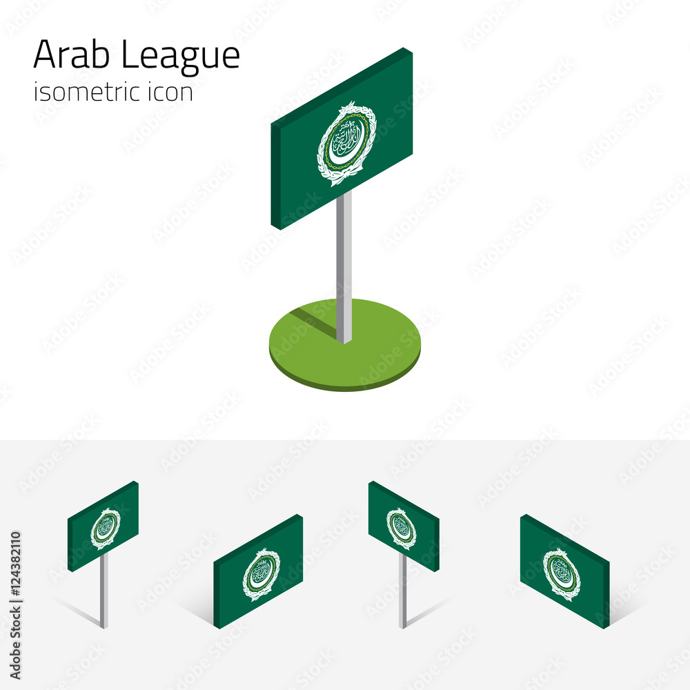Arab League flag (League of Arab States), vector set of isometric flat ...