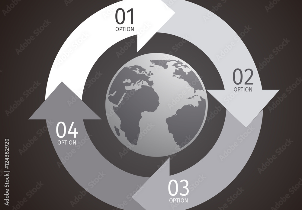 Grayscale Global Data Infographic with Circle of Arrows Element and ...