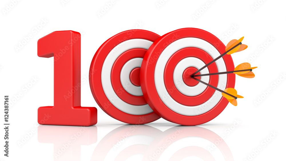 Red stripe targets with arrow form the red number 100. Accurate shot ...