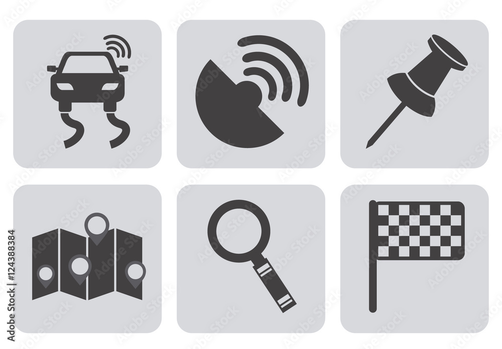 Black and Gray GPS Navigation Map Location Icons Set Stock Template ...