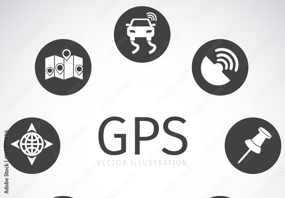 8 Circular Grayscale GPS and Map Icons Stock Template | Adobe Stock
