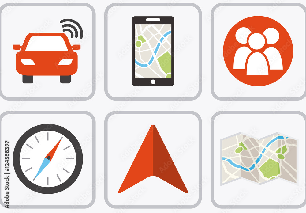 9 Flat Square GPS and Map Icons Stock Template | Adobe Stock
