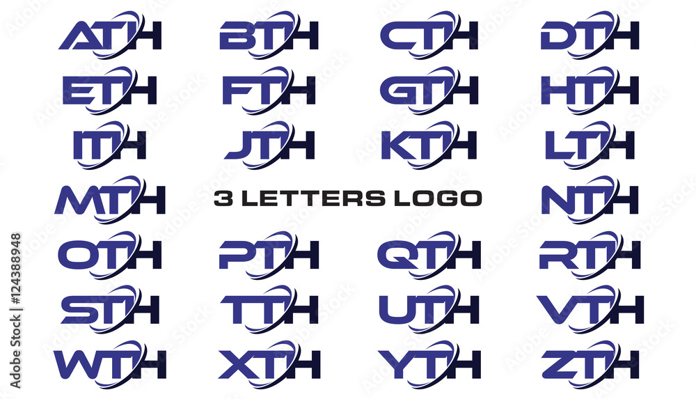 3 letters modern generic swoosh logo ATH, BTH, CTH, DTH, ETH, FTH, GTH ...