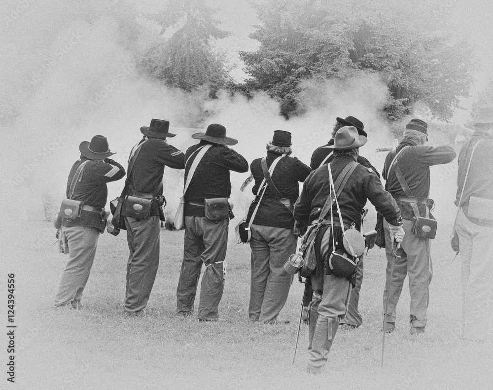 Union infantry line firing a volley. Stock Photo | Adobe Stock