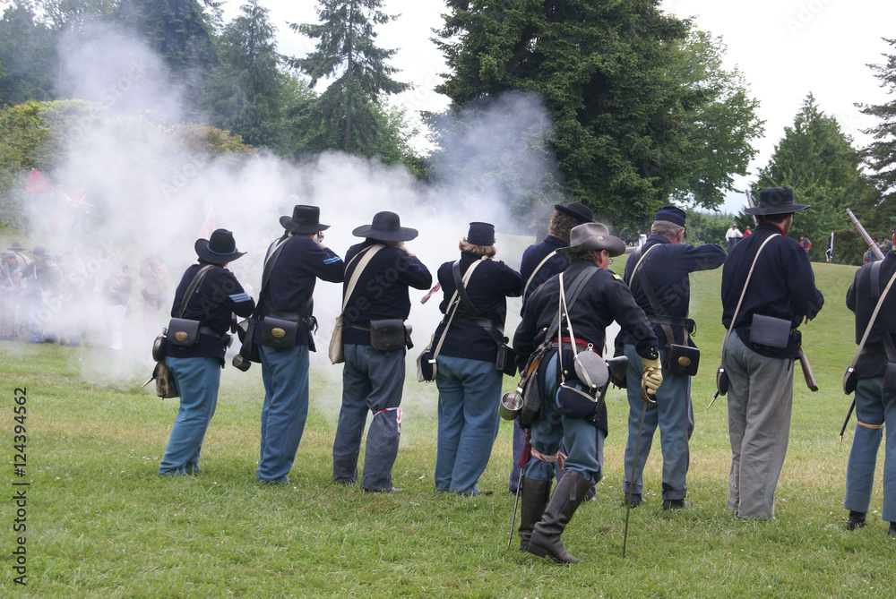 Union infantry line firing a volley Stock Photo | Adobe Stock