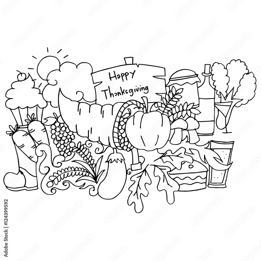 Hand draw of thanksgiving doodle art Stock Vector | Adobe Stock