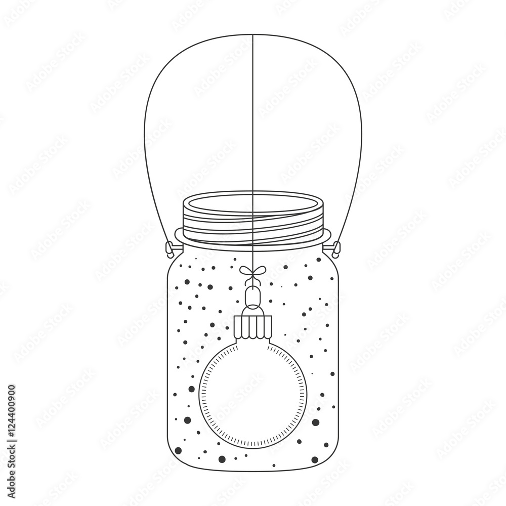 mason jar with christmas ball decoration inside. Sketch and draw design ...