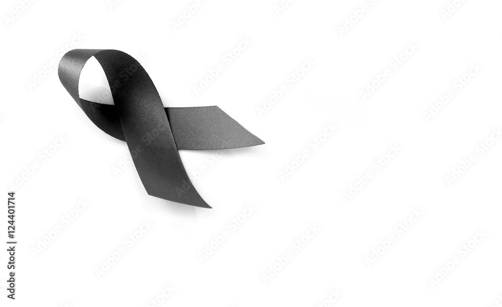Black ribbon symbol for mourning on white background Stock Photo ...