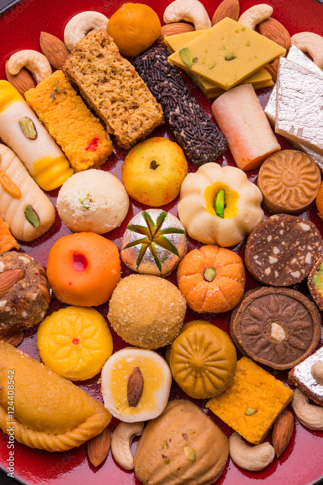 Mix Mithai or indian milk made sweets of indian and pakistani festivals ...