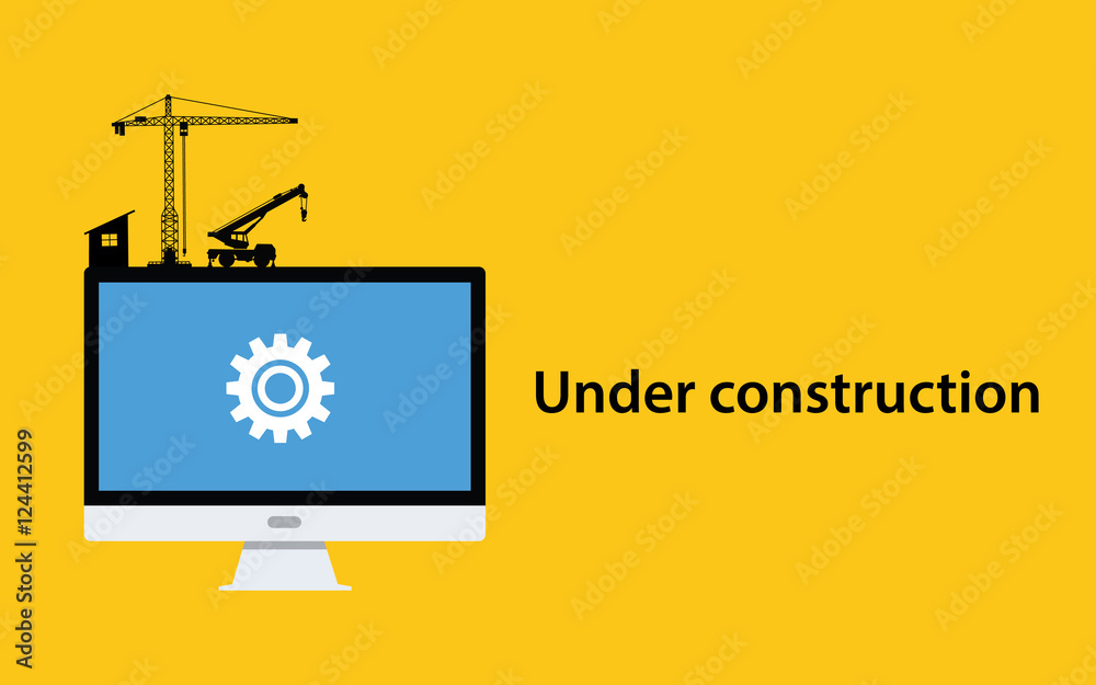 under construction concept with pc computer monitor gear icon crane ...