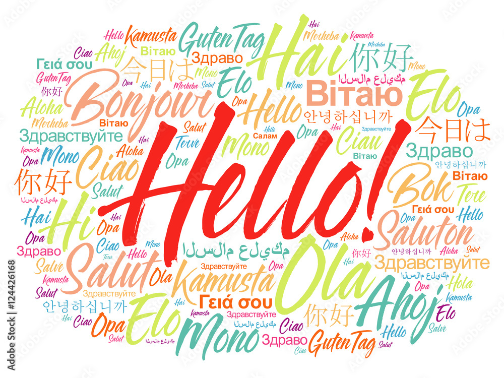 Hello word cloud in different languages of the world, background ...