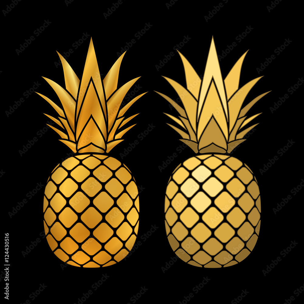 Pineapple gold icon. Tropical fruit, isolated on white background. Symbol of food, sweet, exotic ...