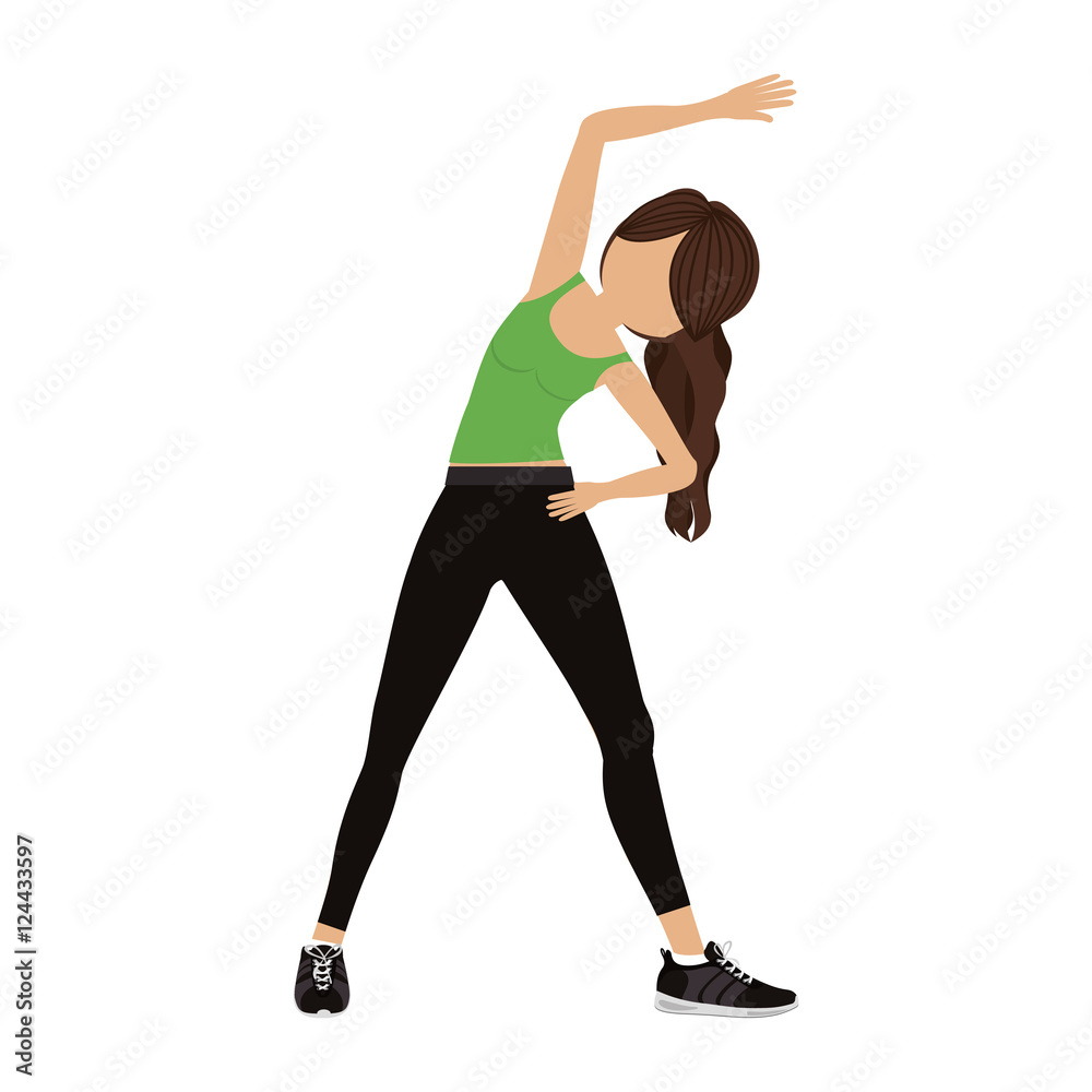 avatar woman stretching with sport clothes over white background ...