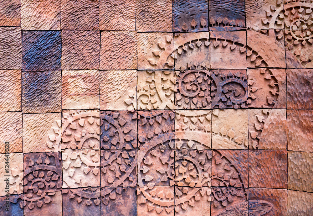 Vintage earthenware wall tiles with tree branches patterns handc Stock ...