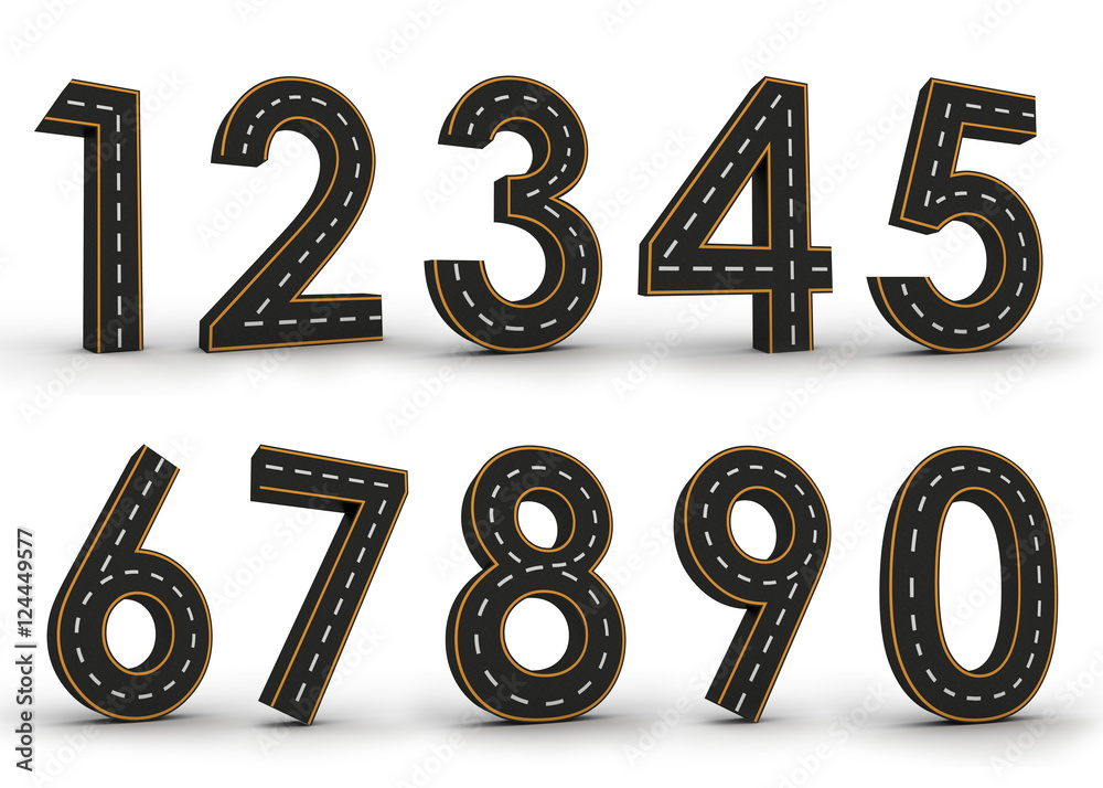 number symbols of the Figures in the form of a road with white and ...