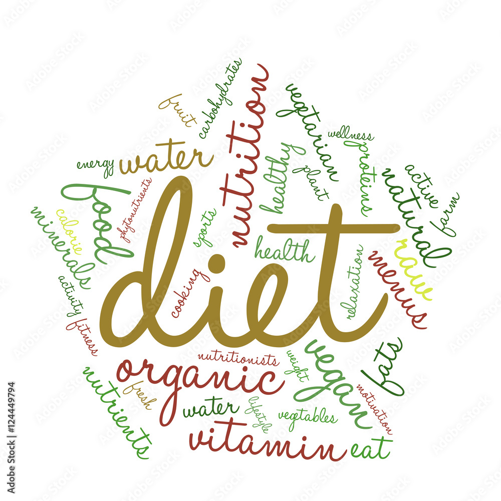 Diet word cloud in shape of pentagon, white background, healthy ...