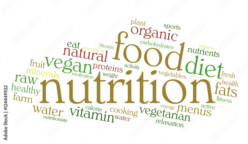 Nutrition word cloud on white background. Healthy food concept. Vector ...