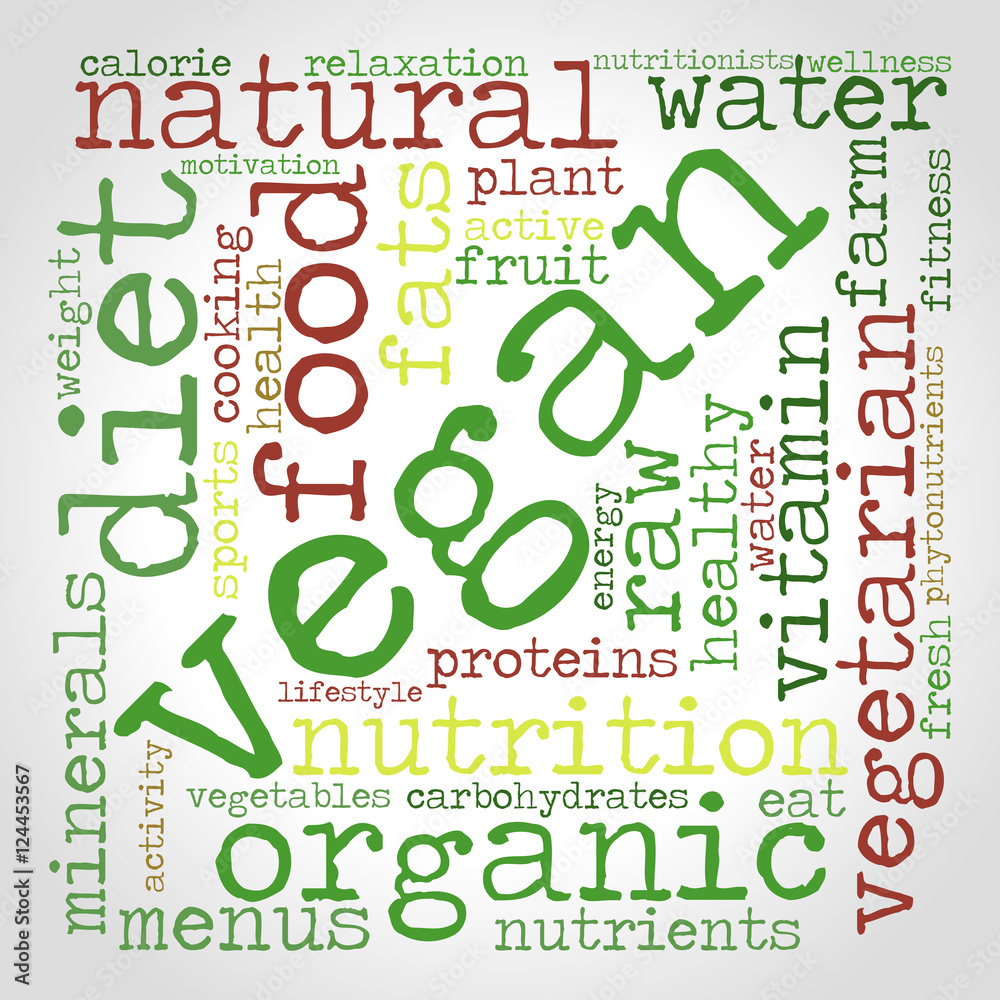 Vegan word cloud. Healthy food concept. Vector. Gradient background ...