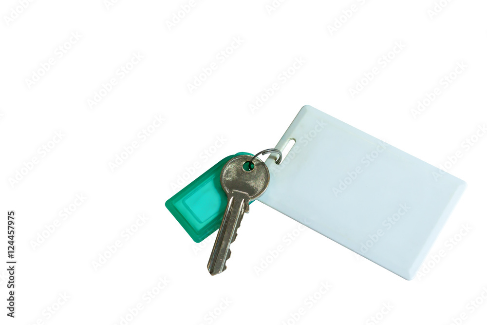 key with a blank tag and key card, hotel key card on white backg Stock ...