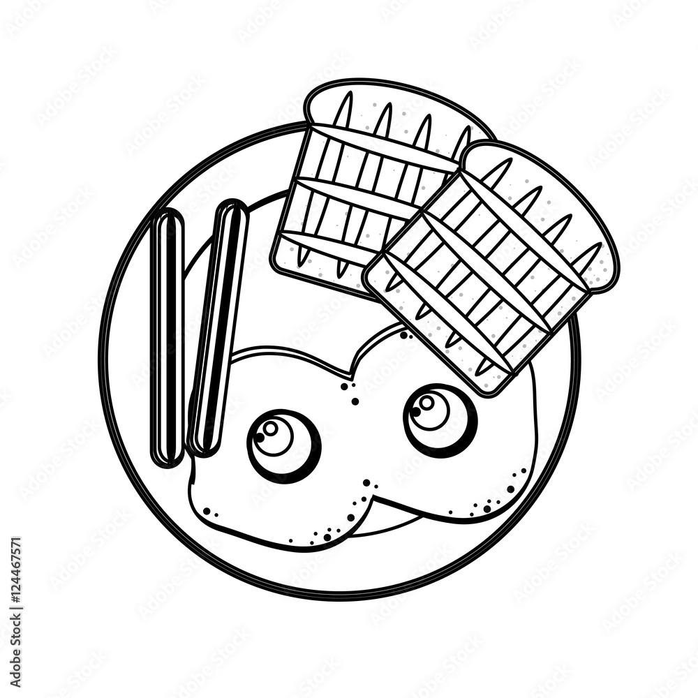 silhouette gray scale plate with eggs bread sausace vector illustration ...