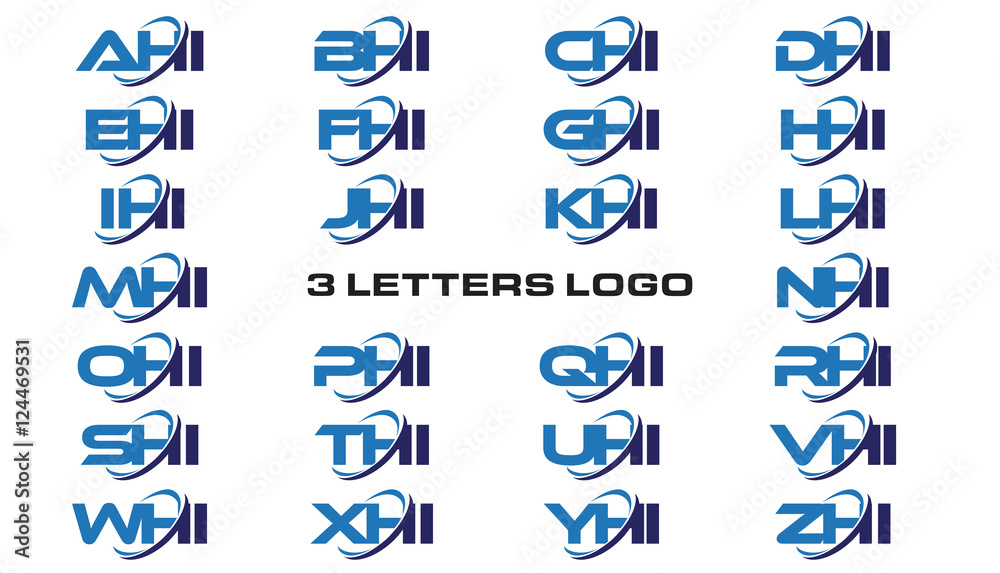 3 letters modern generic swoosh logo AHI, BHI, CHI, DHI, EHI, FHI, GHI ...