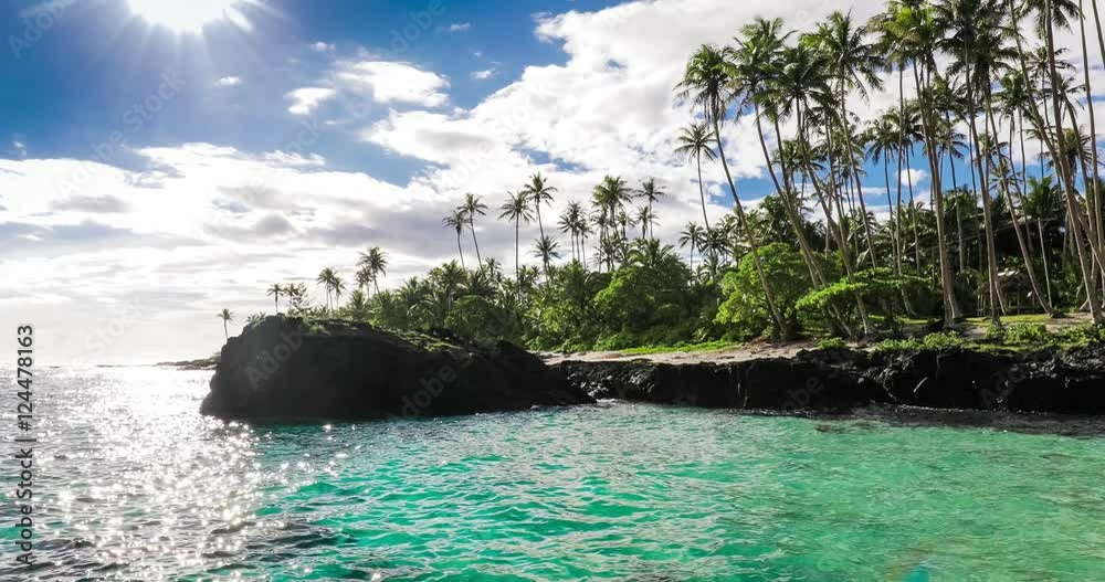Tropical volcanic beach on Samoa Island with palm trees. Stock Video ...