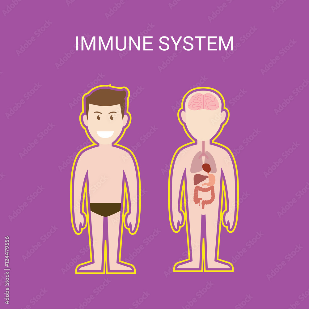 immune system illustration with cartoon human man body protection ...