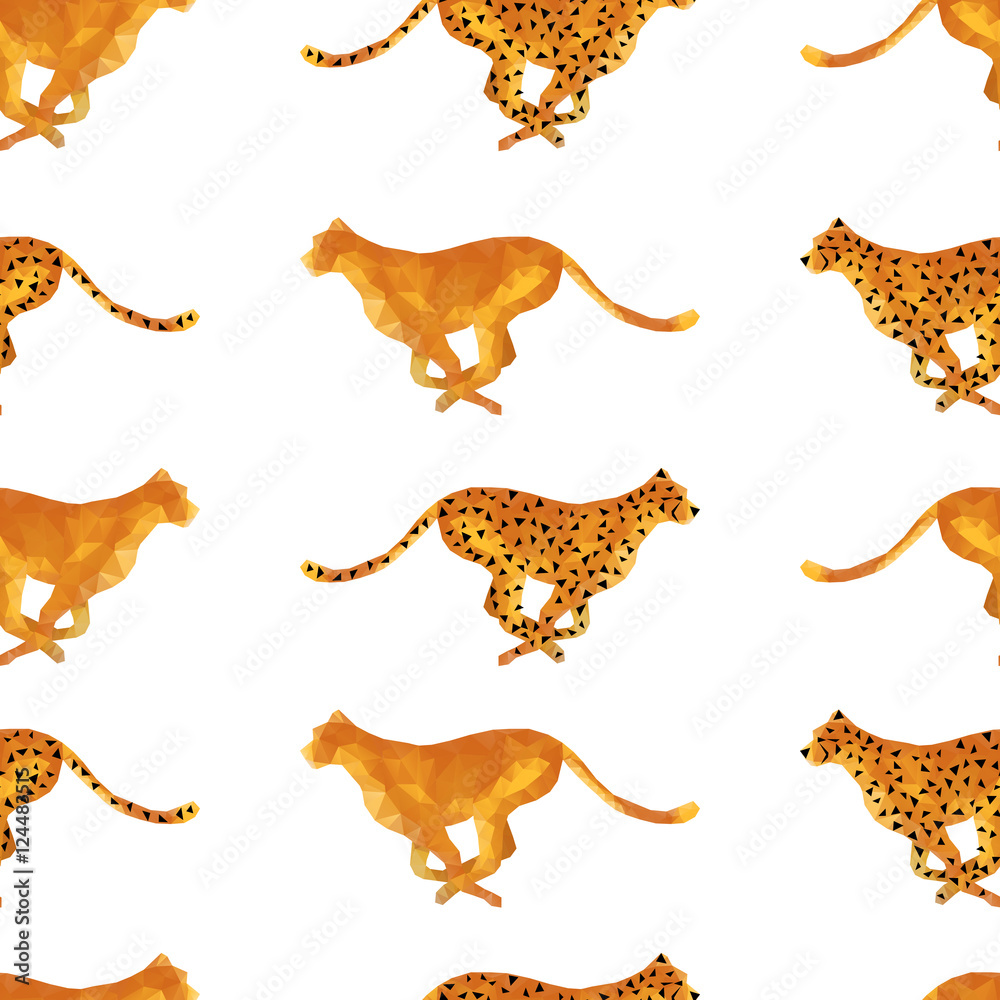 Vector low poly running cheetah seamless pattern Stock Vector | Adobe Stock