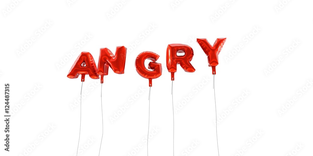 ANGRY - word made from red foil balloons - 3D rendered. Can be used for ...