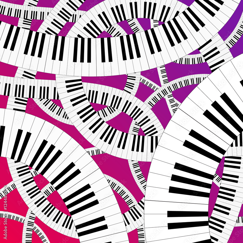 Curved piano keyboard vector illustration. Wavy piano vector background ...