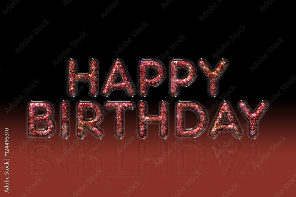 Red glitter happy birthday text effect reflect with gradient background ...