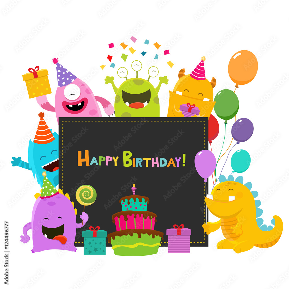 Happy Birthday Monsters Illustration Stock Illustration | Adobe Stock