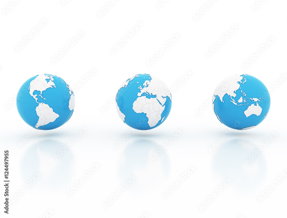 Globe with national borders, 3d render on white background Stock ...