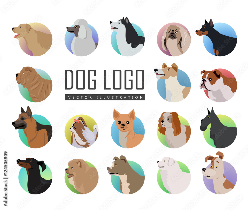 Set of Dog Vector Logos in Flat Style Design Stock Vector | Adobe Stock