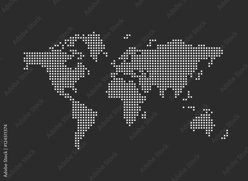 Pixel map of world. Vector illustration. Stock Vector | Adobe Stock