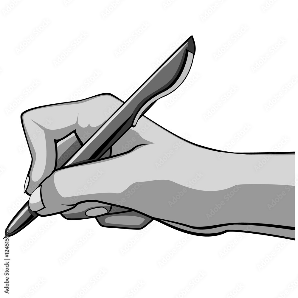 Right hand holding a pen, black and white, isolated Stock Vector ...