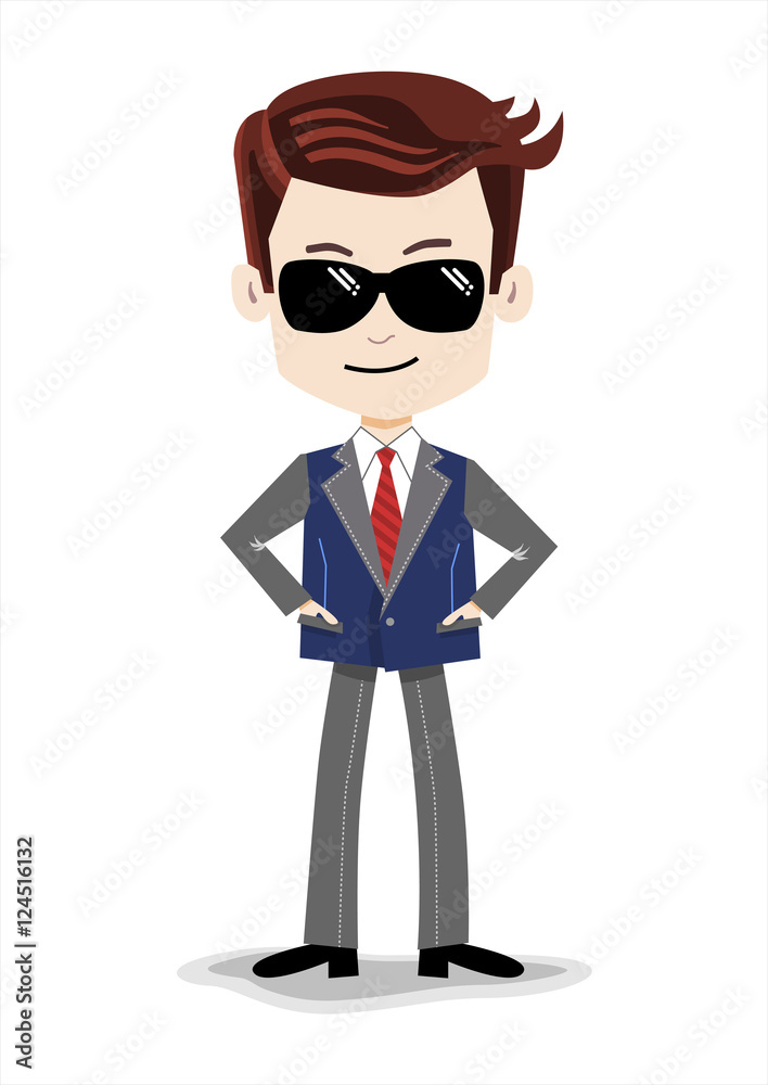 Animation cartoon character, super-agent, spy, business man in black ...