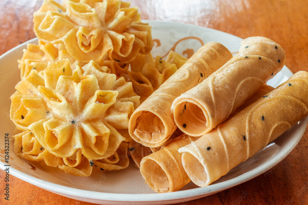 Tong Muan, a type of rolled wafer, a traditional dessert in Thailand ...