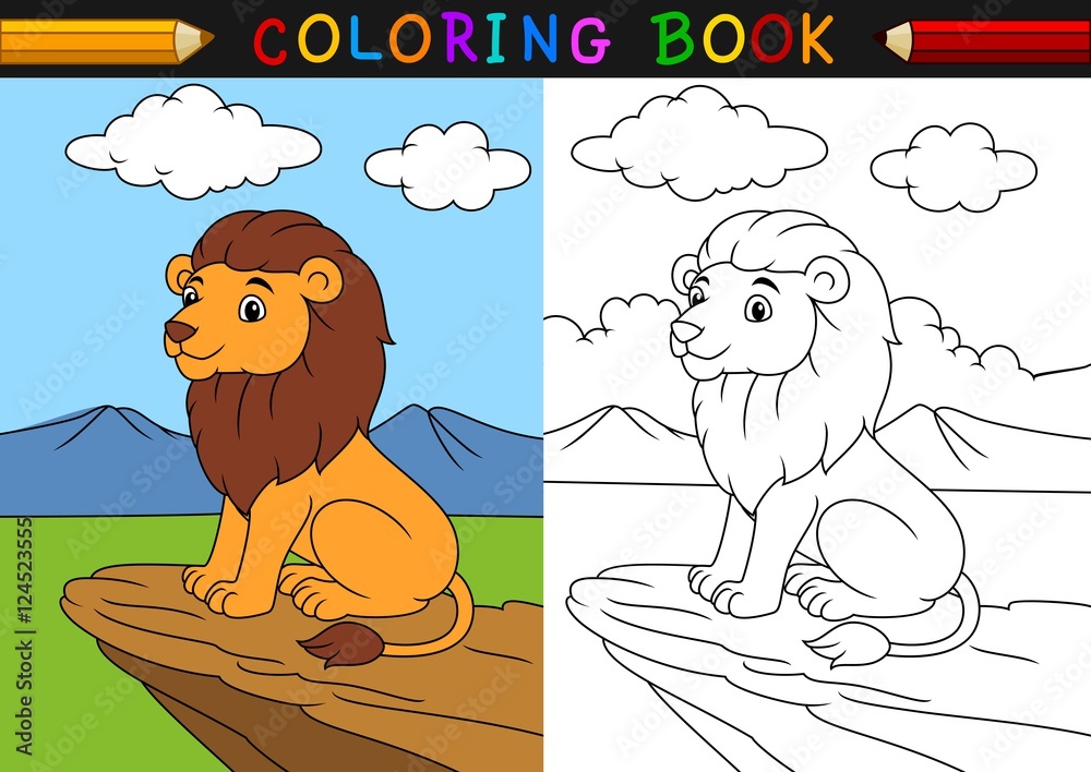Cartoon lion coloring book Stock Vector | Adobe Stock