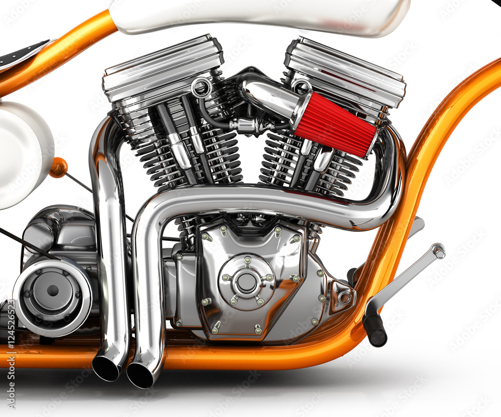 Motorcycle engine v twin isolated on white background 3d illustr Stock ...
