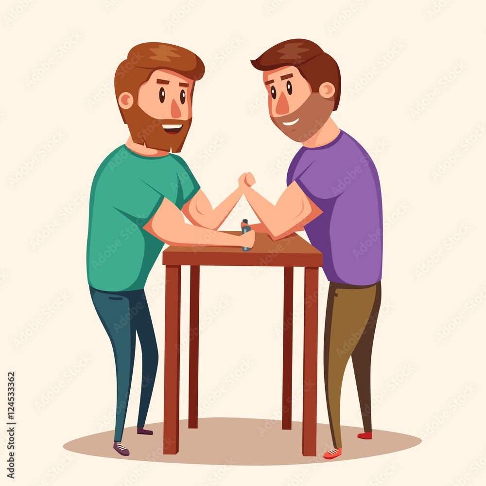 Arm Wrestling. Battle fighters. Cartoon vector illustration. Stock ...