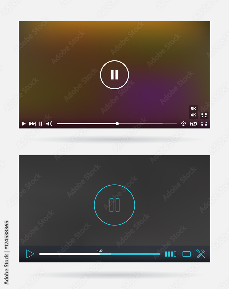 Video Player Window with Menu and Buttons Panel Vector Set Stock Vector ...