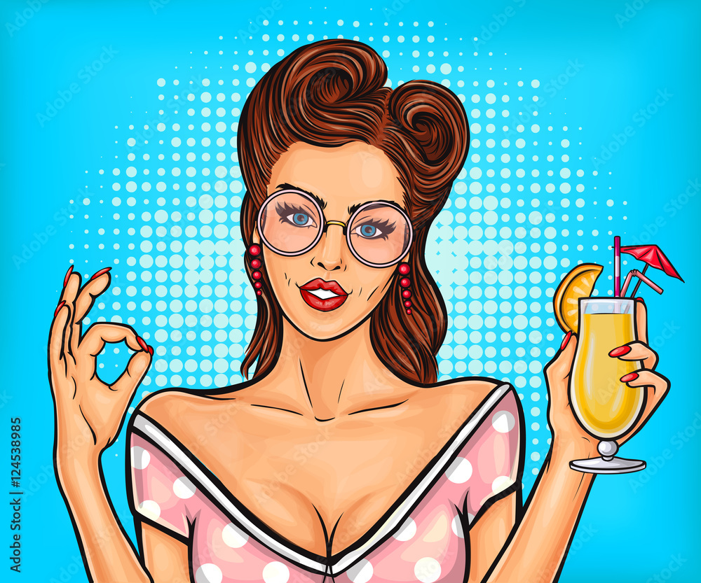 Sexy Pop Art Girl Shows Sign Ok Stock Vector Adobe Stock